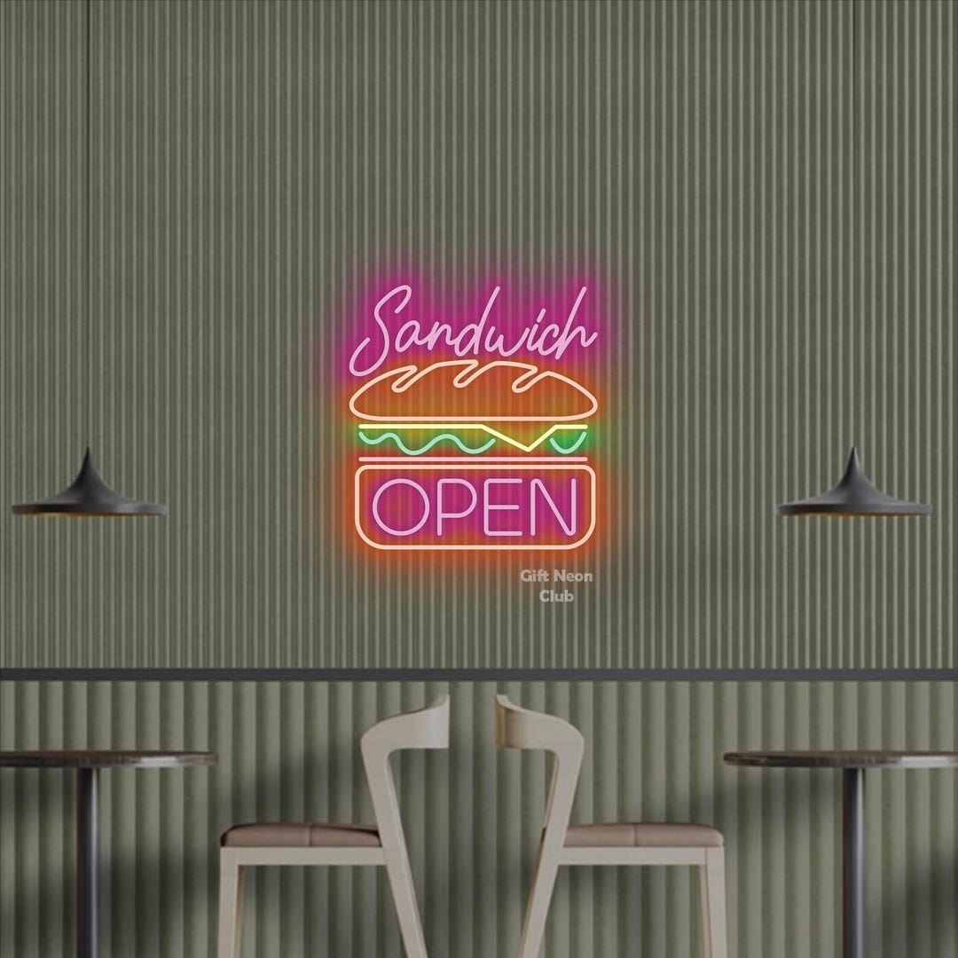 Sandwich Open Neon Sign, Deli Shop LED Light, Cafe Business Sign, Fast ...