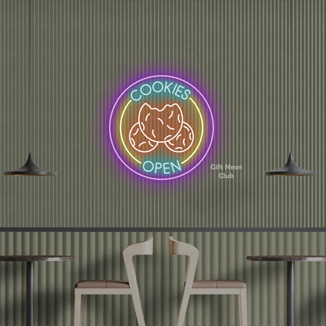 Cookies Open Neon Sign, LED Bakery Sign, Cookie Shop Light, Dessert ...