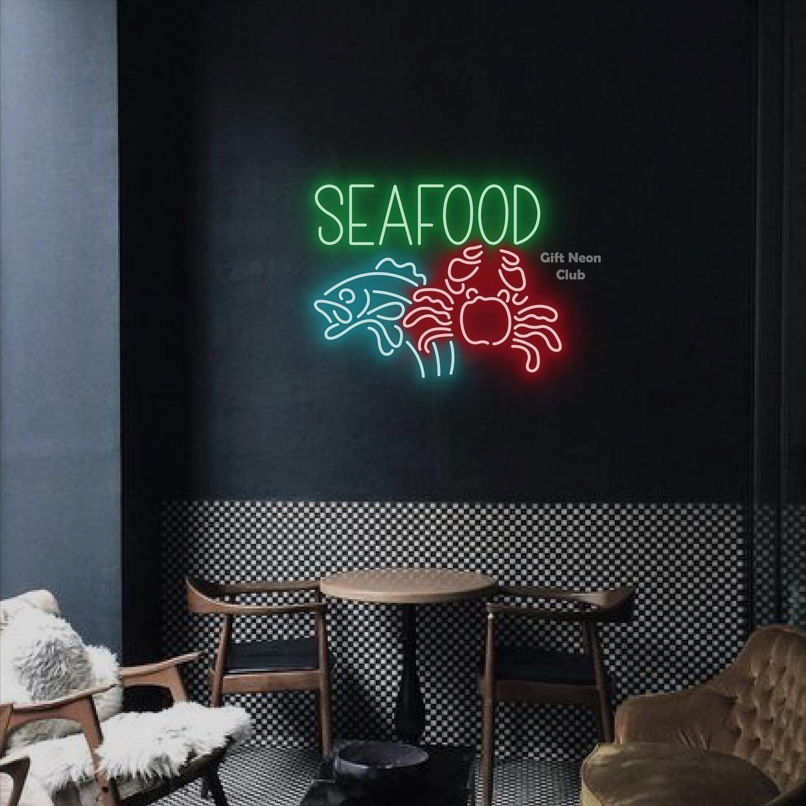 Seafood Neon Sign, LED Light Sign for Seafood Restaurant, Fish Shop ...