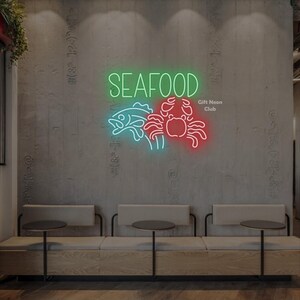 Seafood Neon Sign, LED Light Sign for Seafood Restaurant, Fish Shop ...