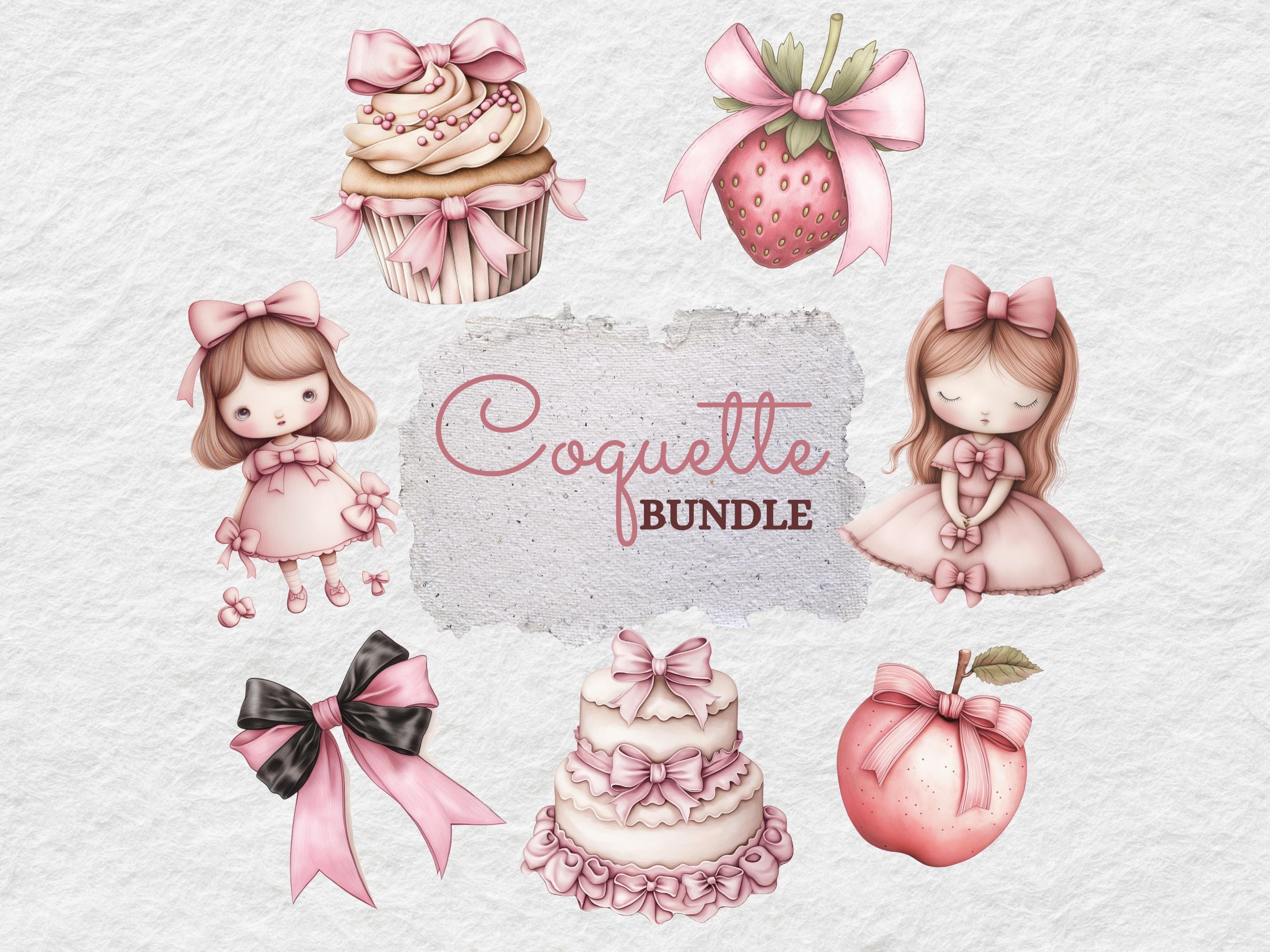 Pink Coquette Clipart Bundle Cute Doll Dress Pink Cupcakes PNG Girly ...