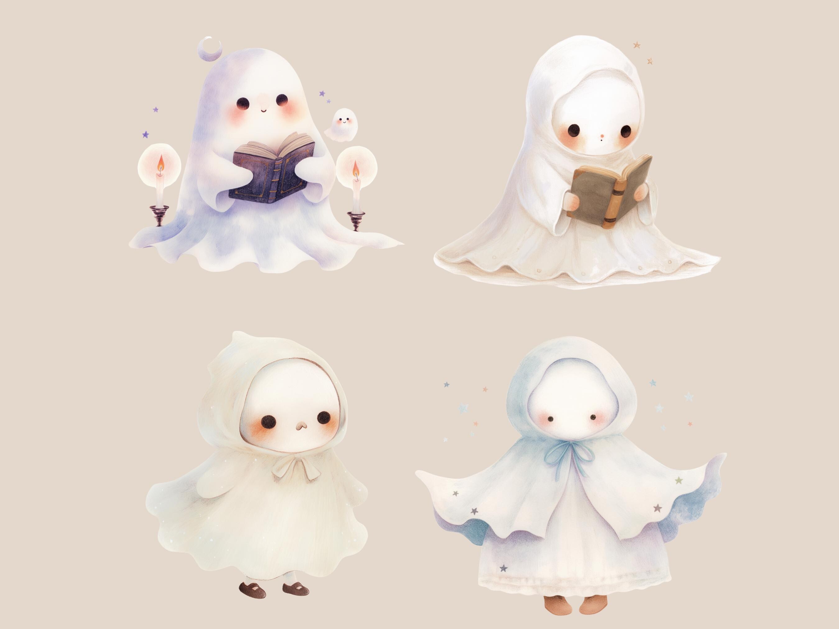 Cute Halloween Ghost PNG Watercolor Cute Ghost PNG Pastel Spooky Clip ...