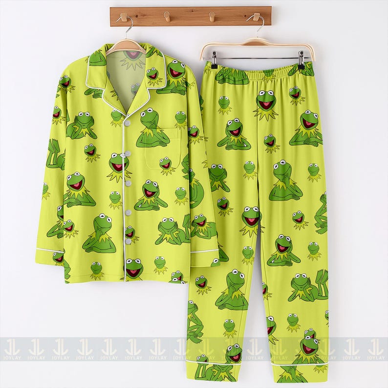 Kermit Frog Emotions Muppets Unisex Satin Pajamas Set, Spooky Season ...
