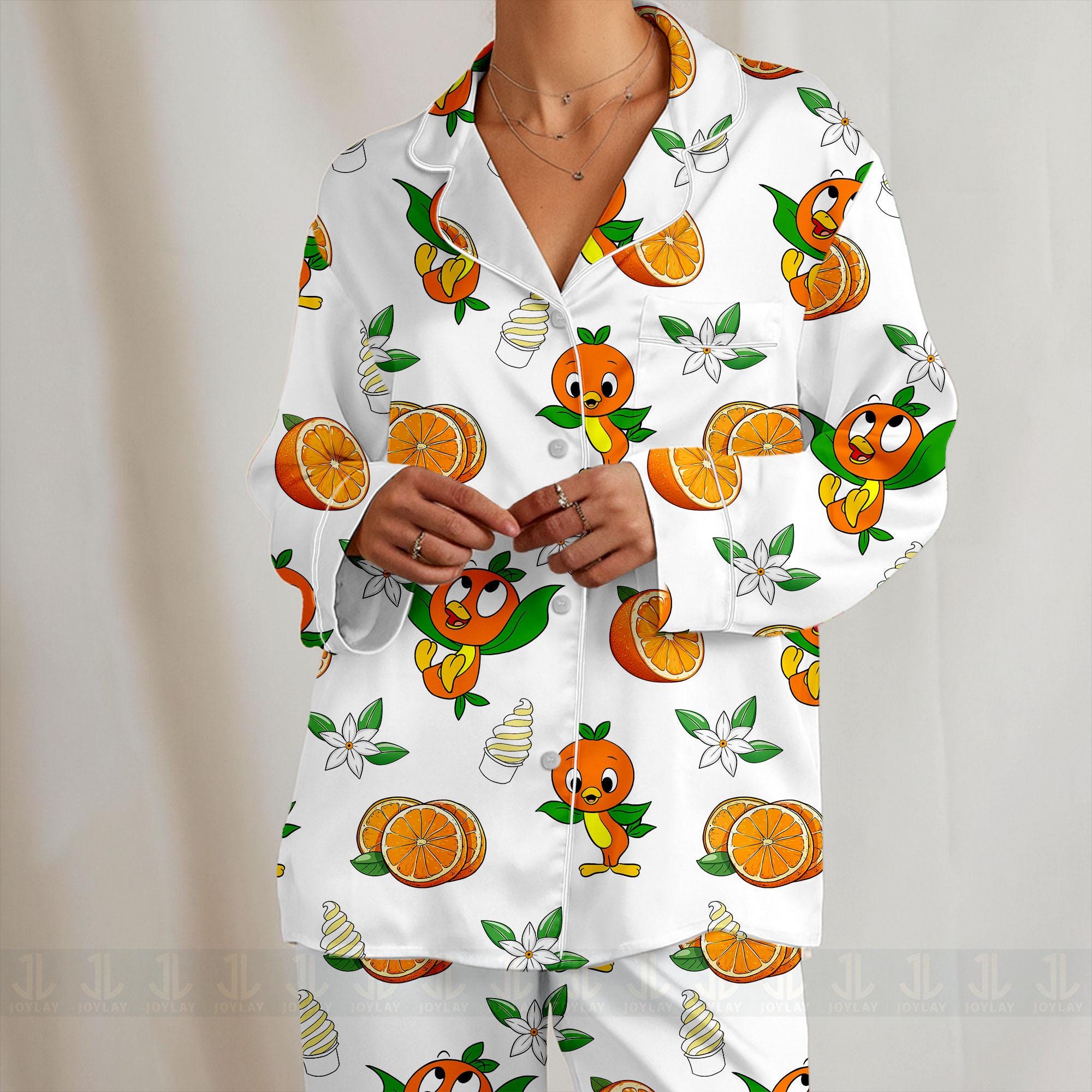 Orange Bird Unisex Satin Pajamas Set, Spooky Season Pajamas , Long ...