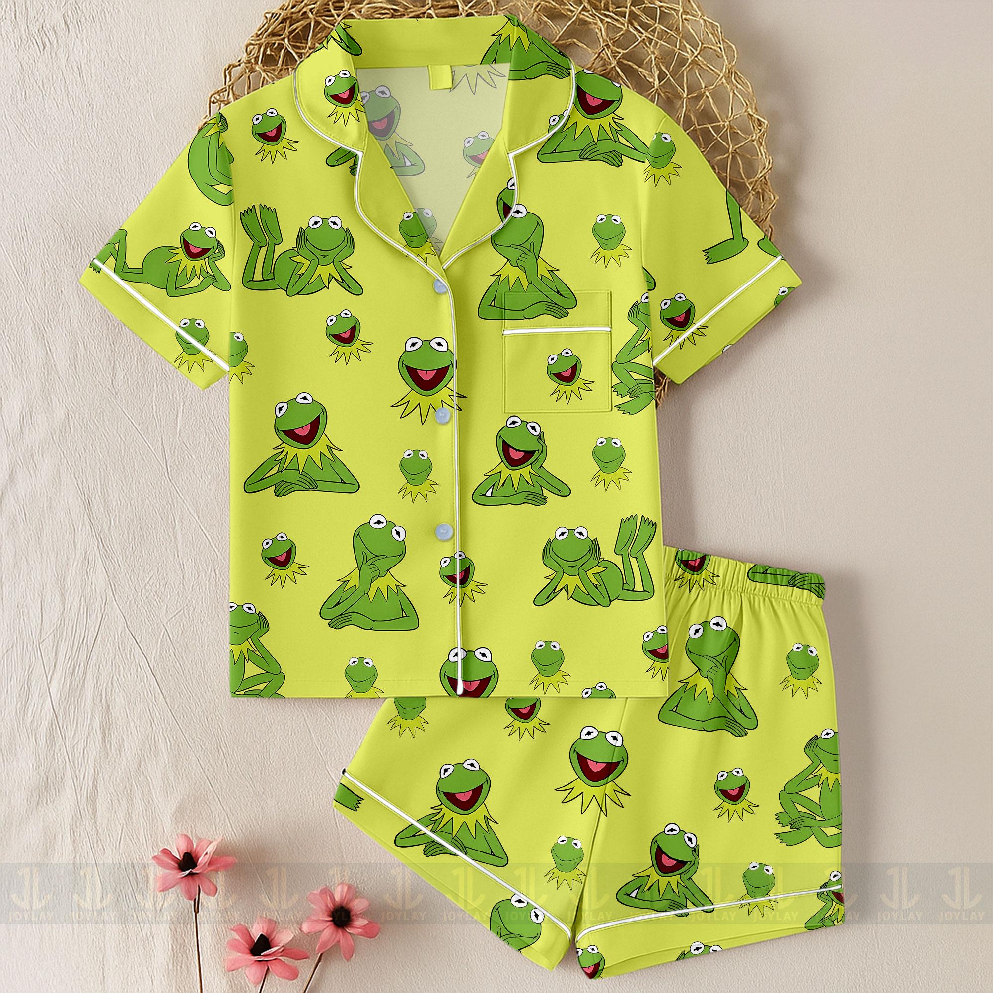 Kermit Frog Emotions Muppets Unisex Satin Pajamas Set, Spooky Season ...