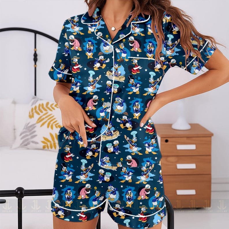 Donald Duck Emotions Unisex Satin Pajamas Set, Spooky Season Pajamas ...