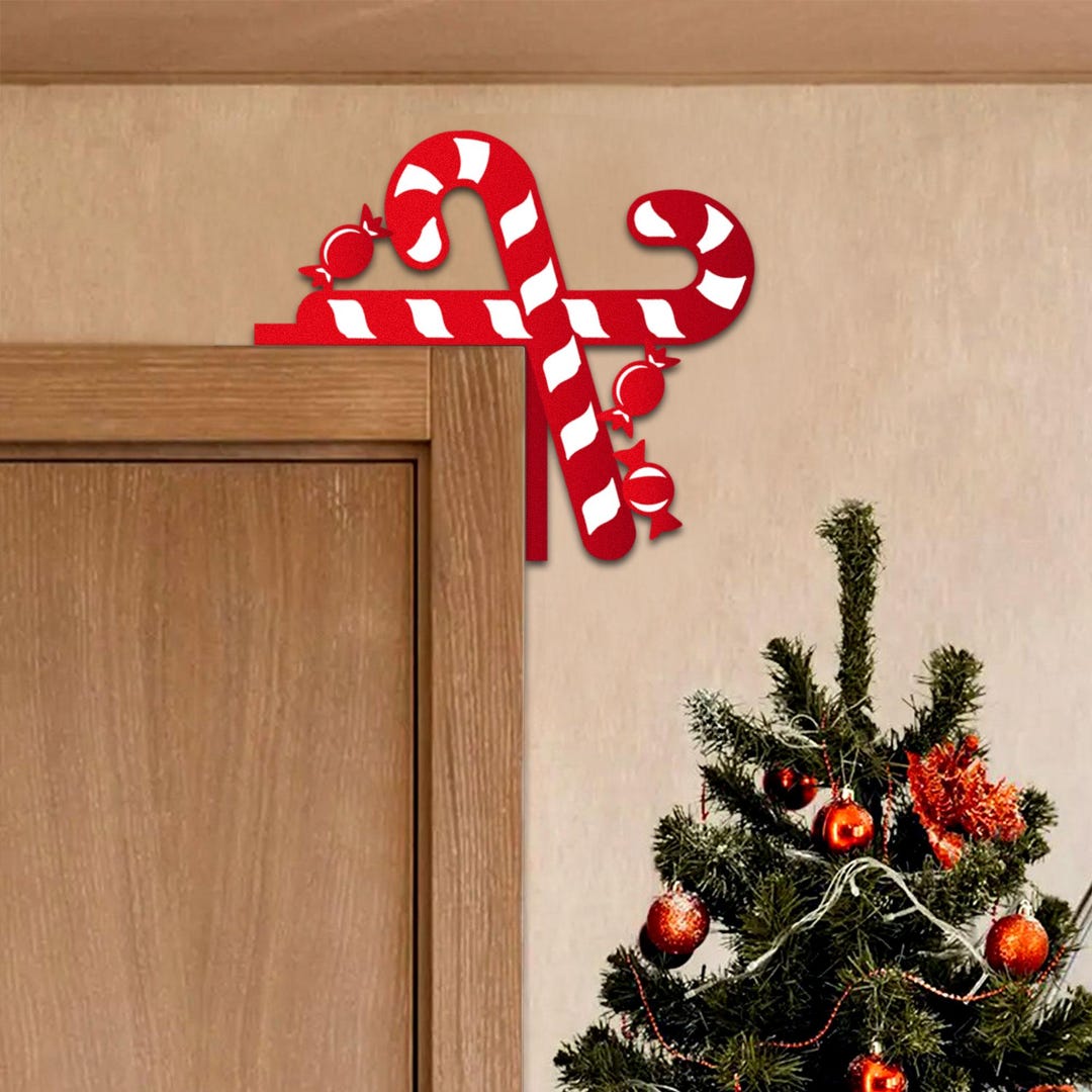 Candy Cane Christmas Door Corner Metal Sign, Red Christmas Tree, Xmas ...