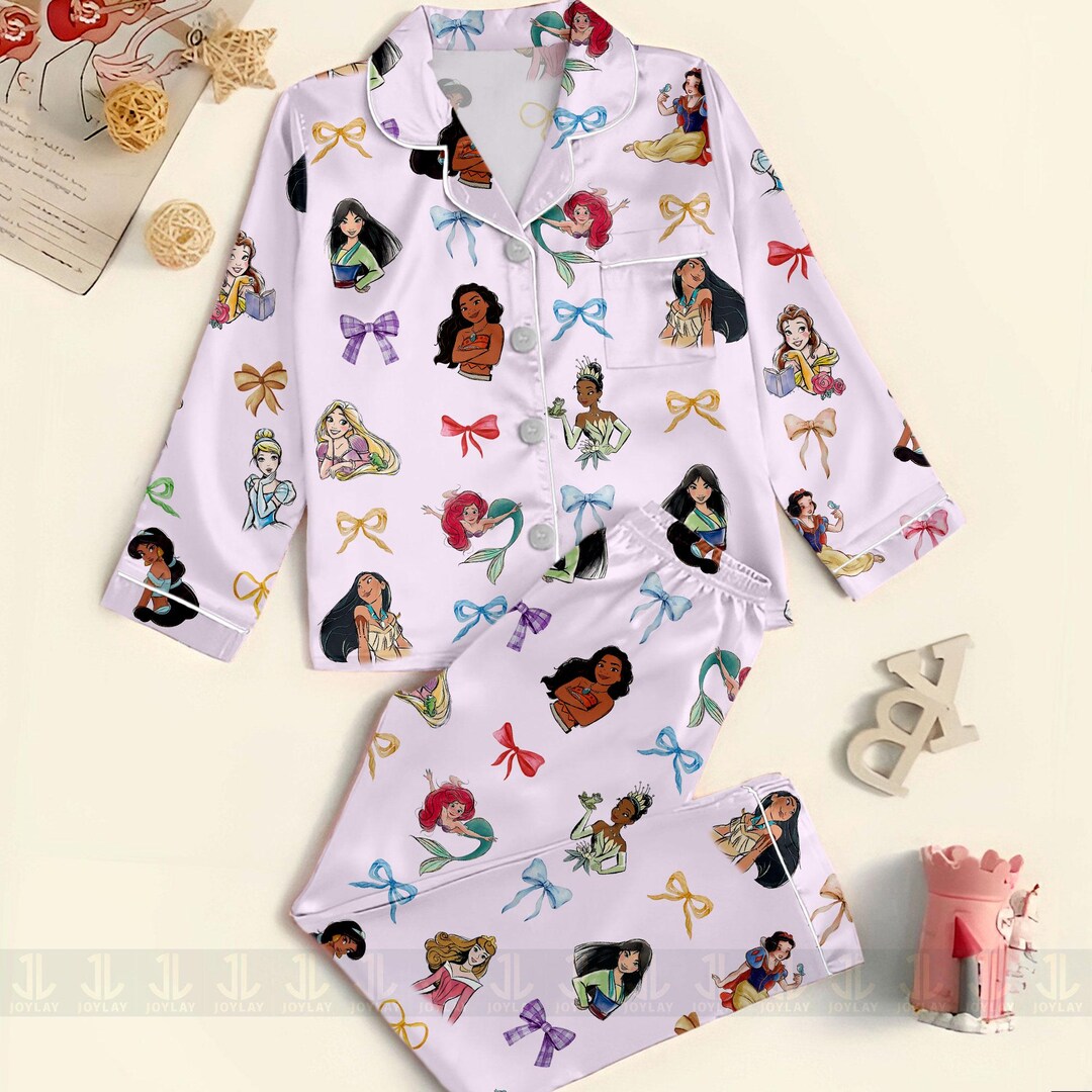 Mulan Moana Tangled Belle Coquette Bow Unisex Satin Pajamas Set ...