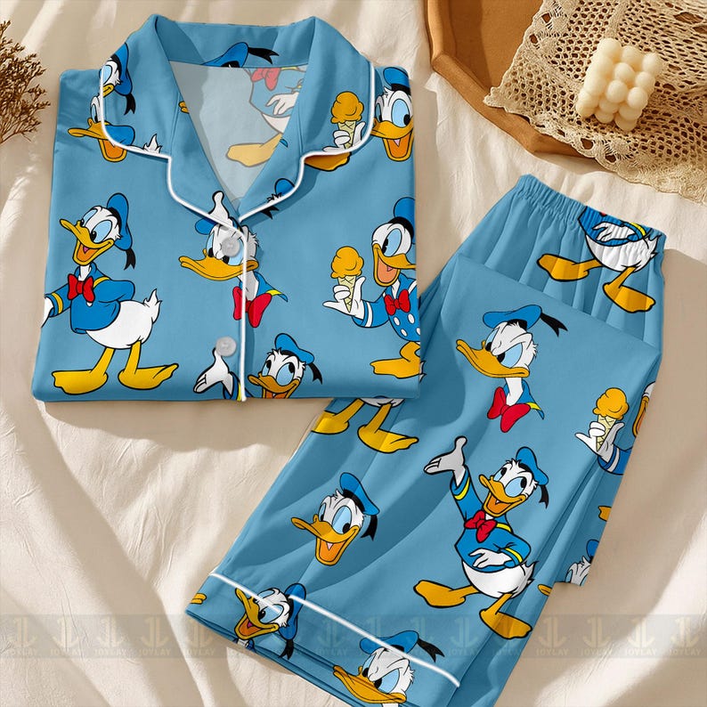 Donald Duck Emotions Unisex Satin Pajamas Set, Spooky Season Pajamas ...