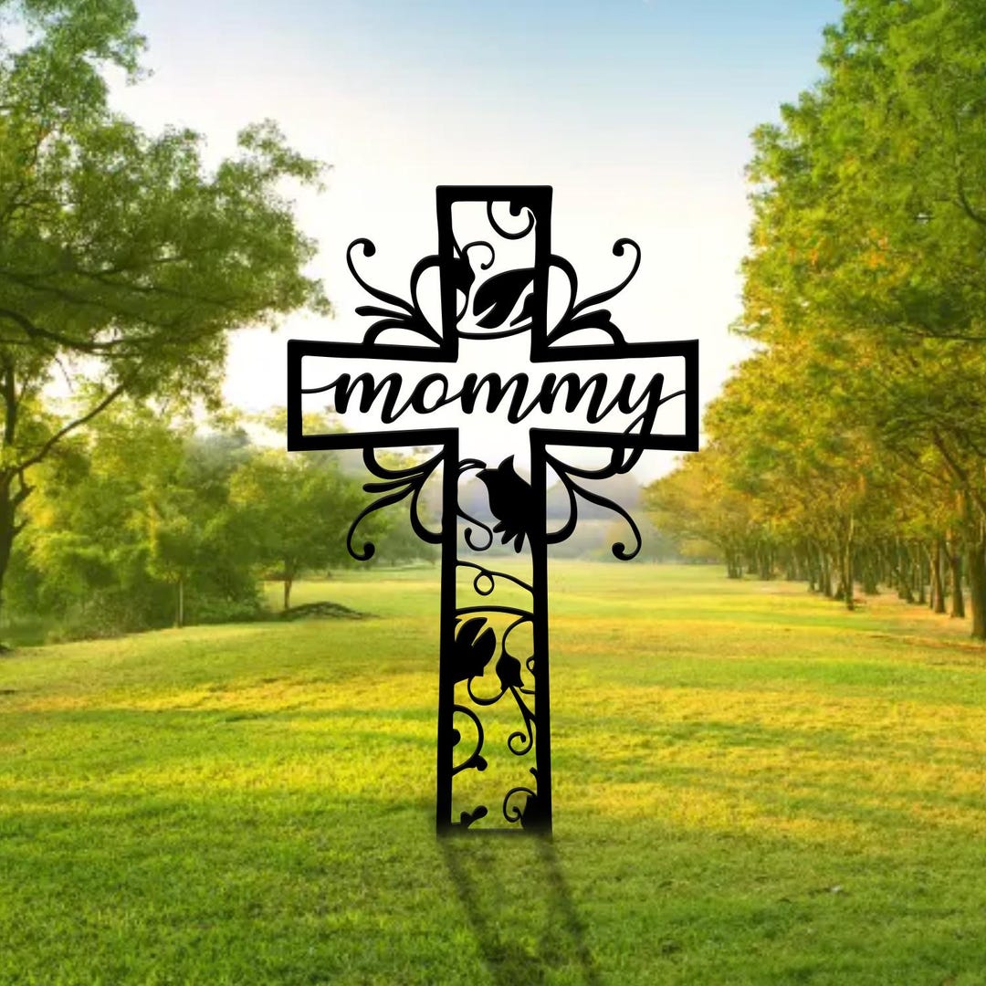 Personalized Memorial Cross Floral Metal Stake, Sympathy Grave Marker ...