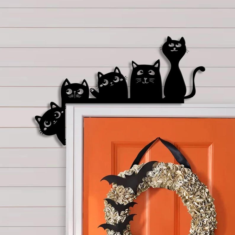 Halloween Cats Door Metal Corner Sign, Cat Door Topper Metal Sign ...