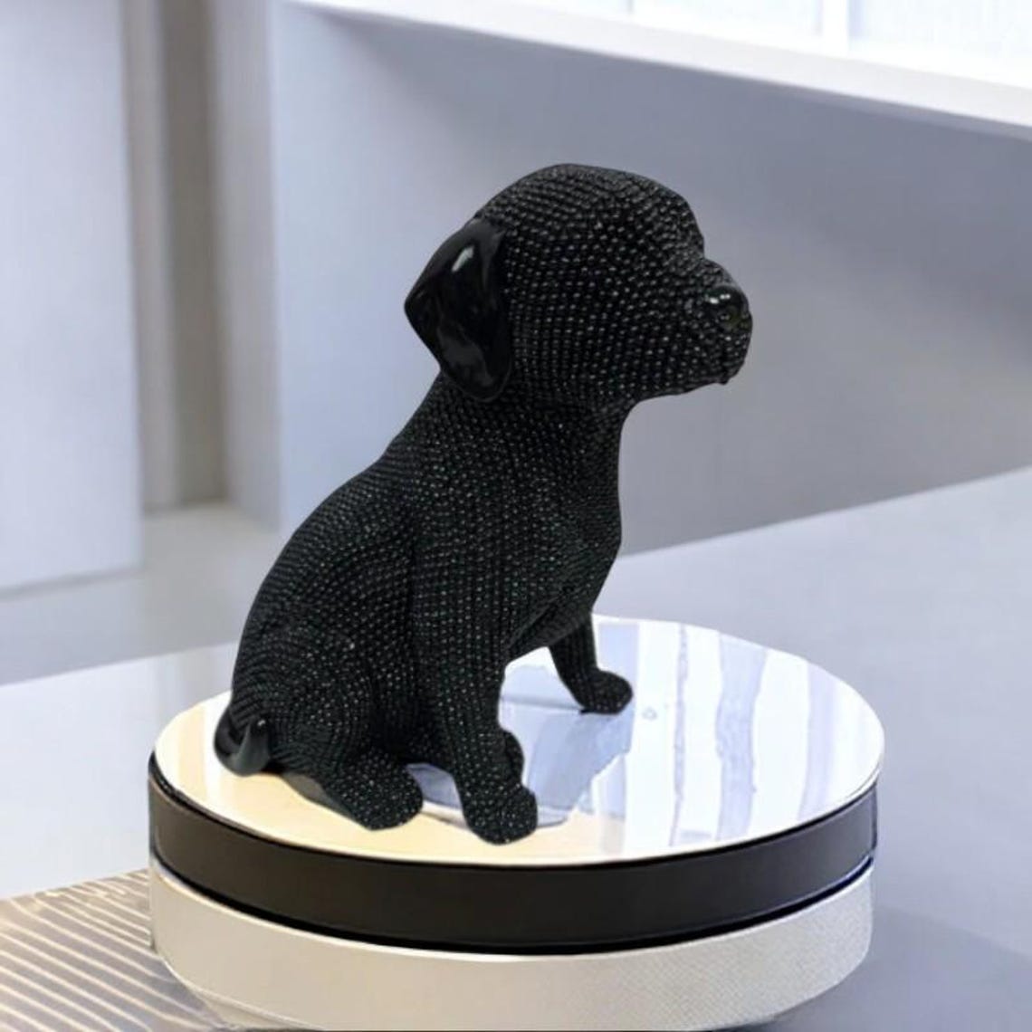 Unique Silver Beaded Dog Sculpture for Home Décor, Cute Resin Dog ...