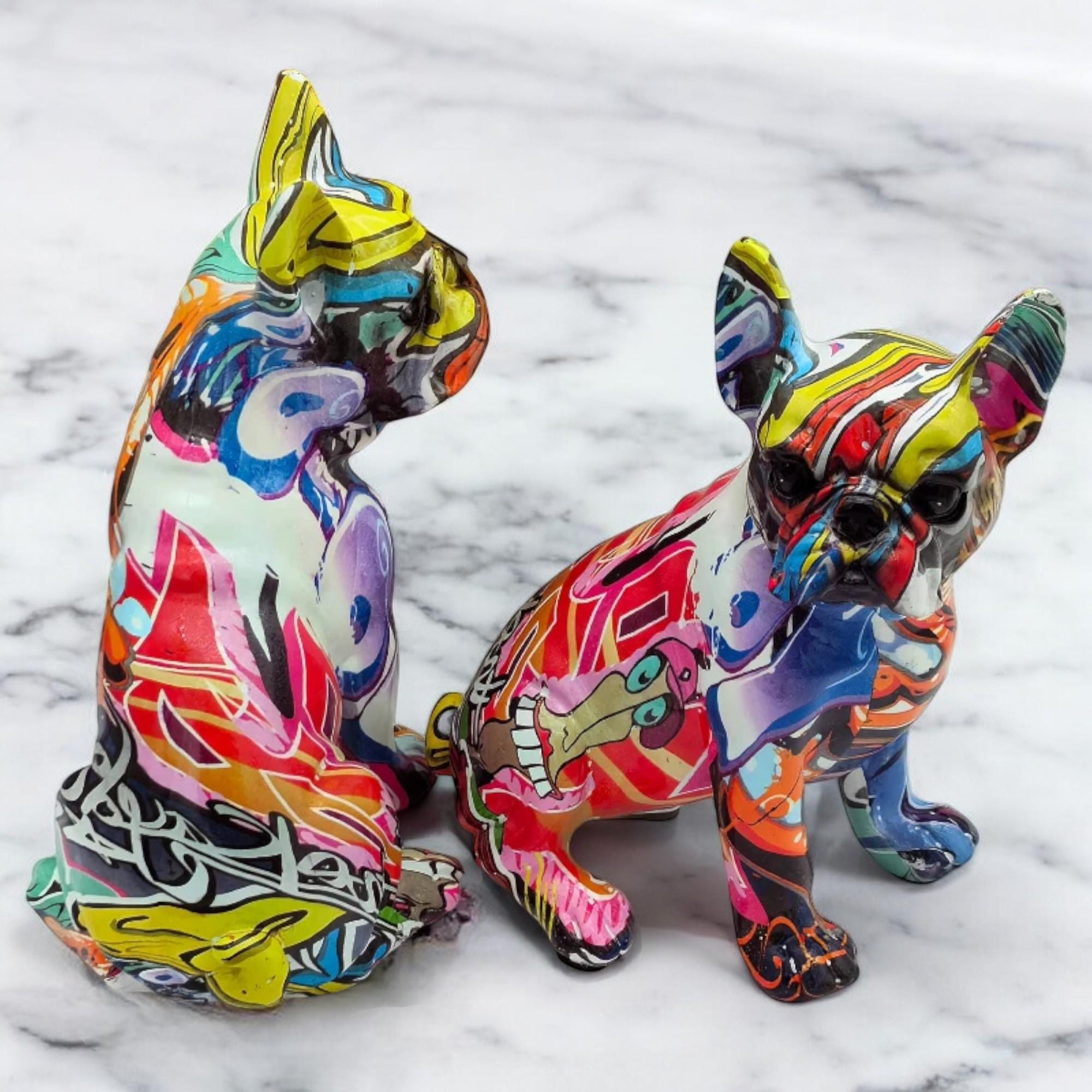 Cute Graffiti Dog Sculpture for Shelf Decor, Unique Resin French ...