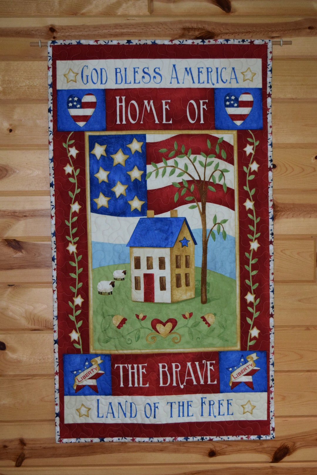 Patriotic Quilted Wall Hanging, Patriotic Door Banner, Welcome Door ...