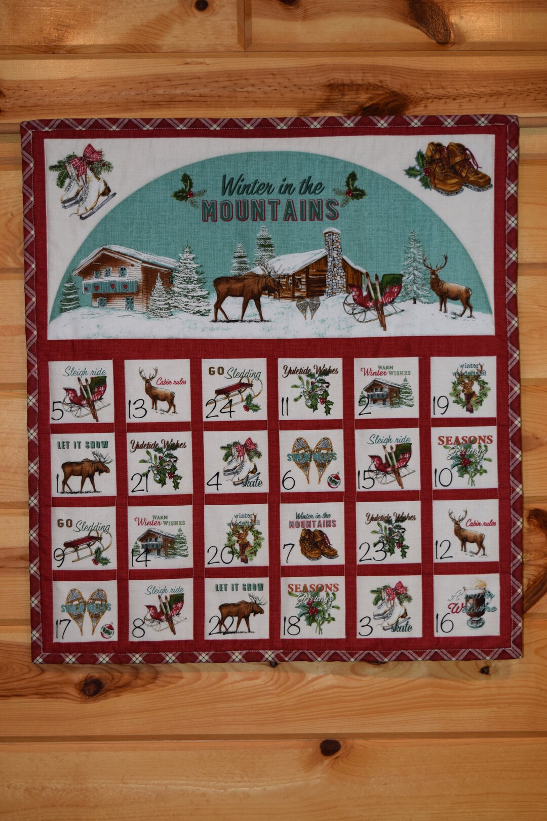 Winter Mountains Lodge Advent Calendar, Holiday Wall Decor - Etsy