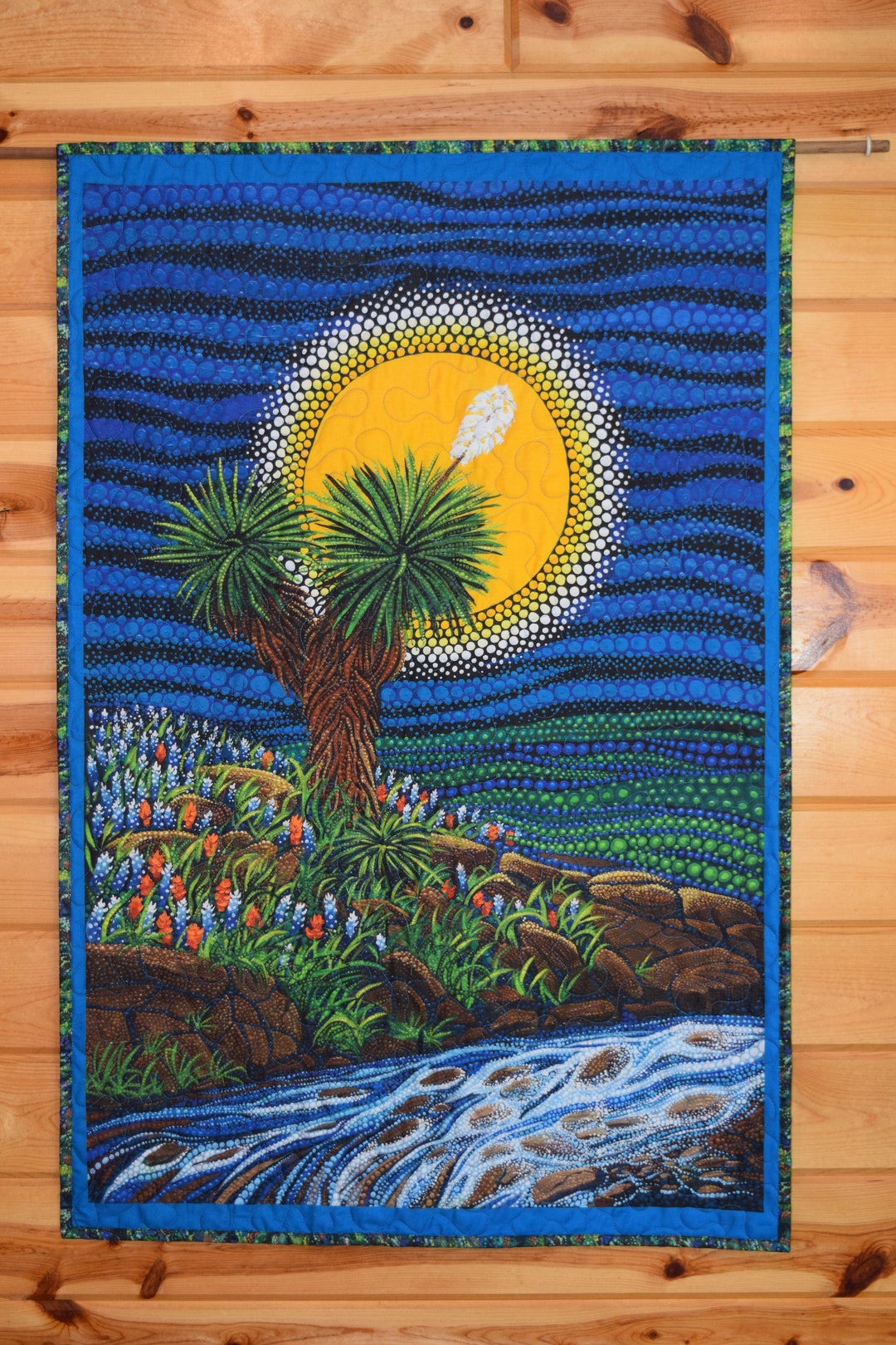Yucca Moon Wall Hanging Quilt: Handmade Nature Fabric Panel - Etsy