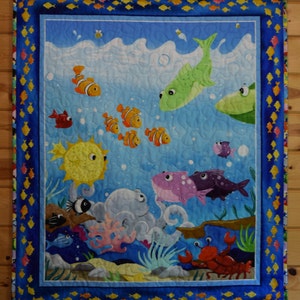 Baby Quilt, Ocean Swimmers Quilt, Nursery Baby Quilt, Susybee Nursery ...