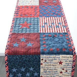 Patriotic Whole Cloth Table Runner, Red White Blue Fabric Table Runner ...