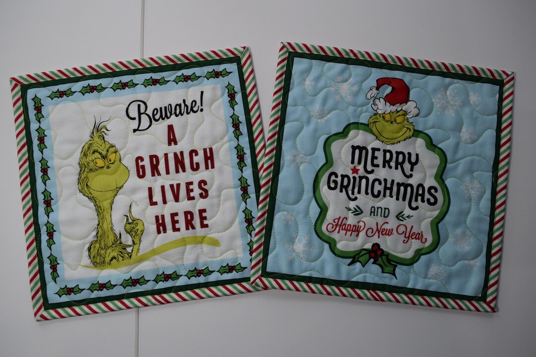 Grinch Mug Rugs, Christmas Fabric Mug Rugs, Grinch Funny Trivets ...