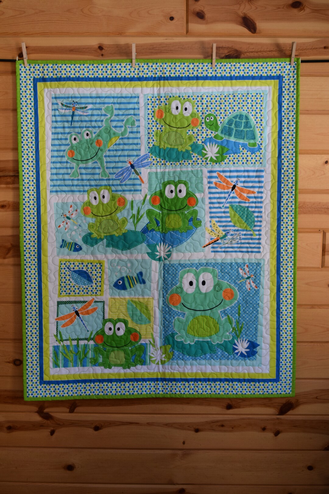 Baby Quilt, Toadily Cute Frog Quilt, Spring/summer Baby Quilt, Handmade ...