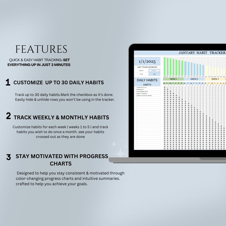 Habit Tracker Spreadsheet Google Sheets Excel Template Daily Habit ...