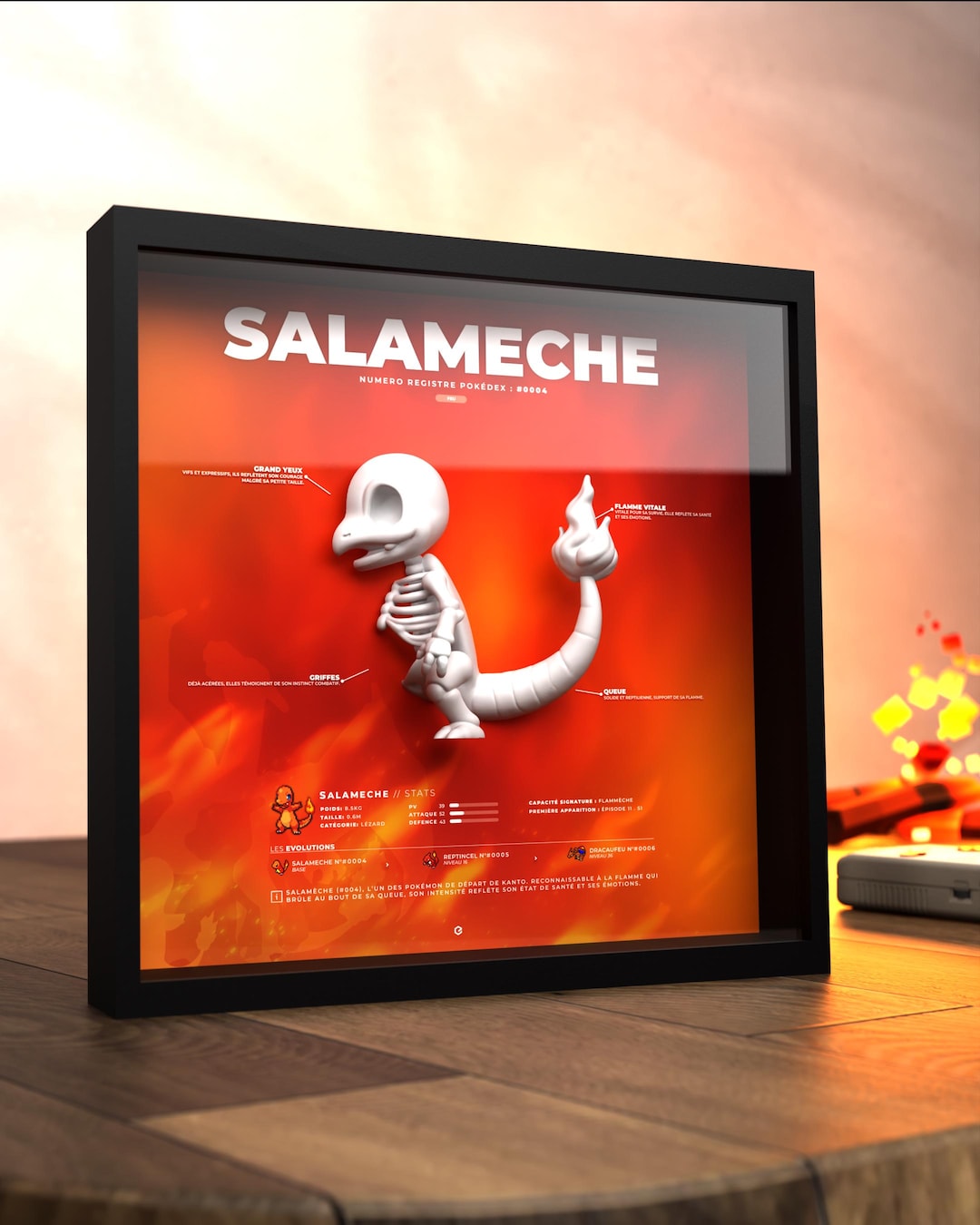 Pokémon Charmander Frame – 3D Relief Skeleton – 27×27 Cm Wall ...