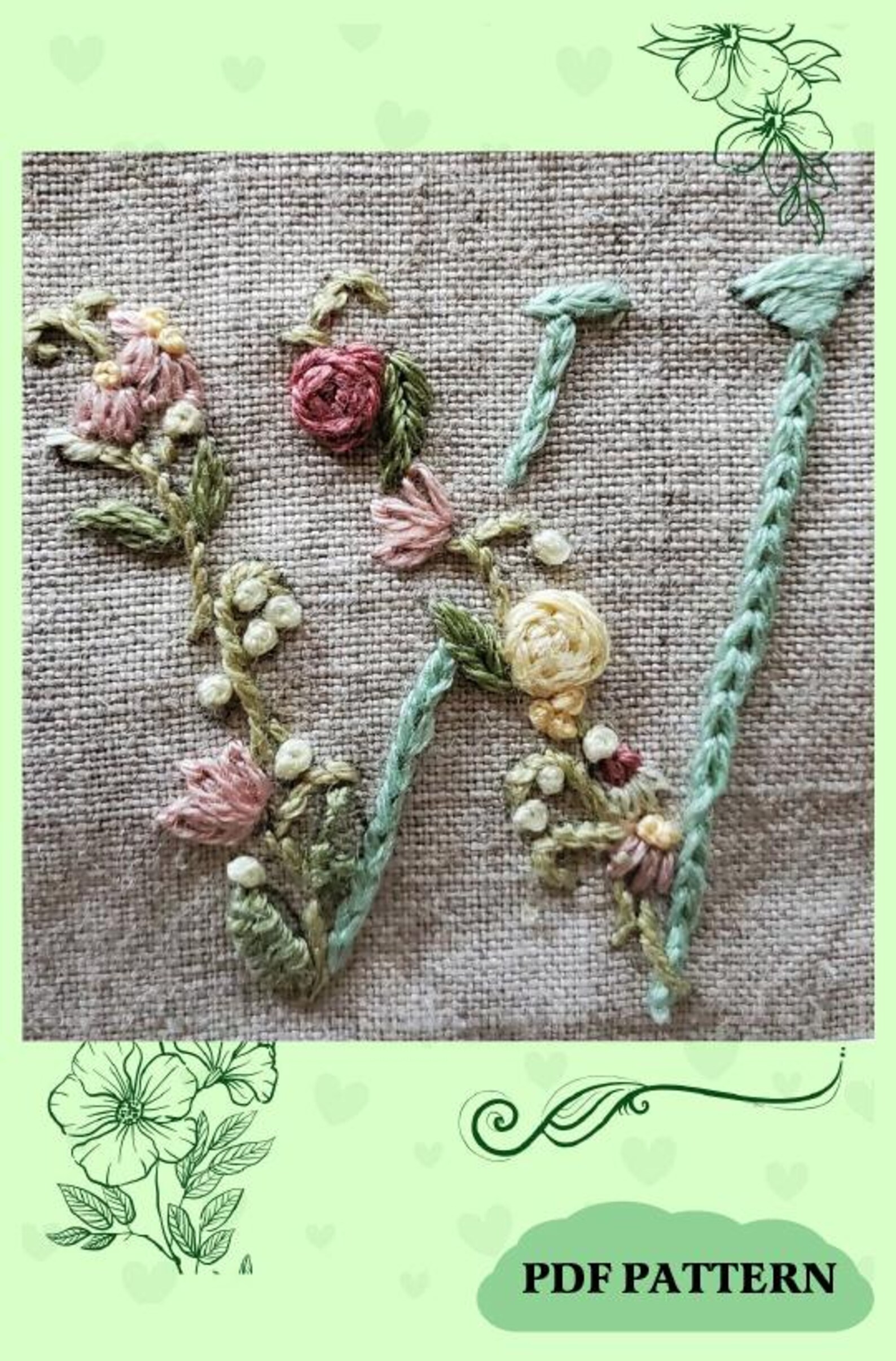 Flower Alphabet "w" Embroidery Design - Etsy
