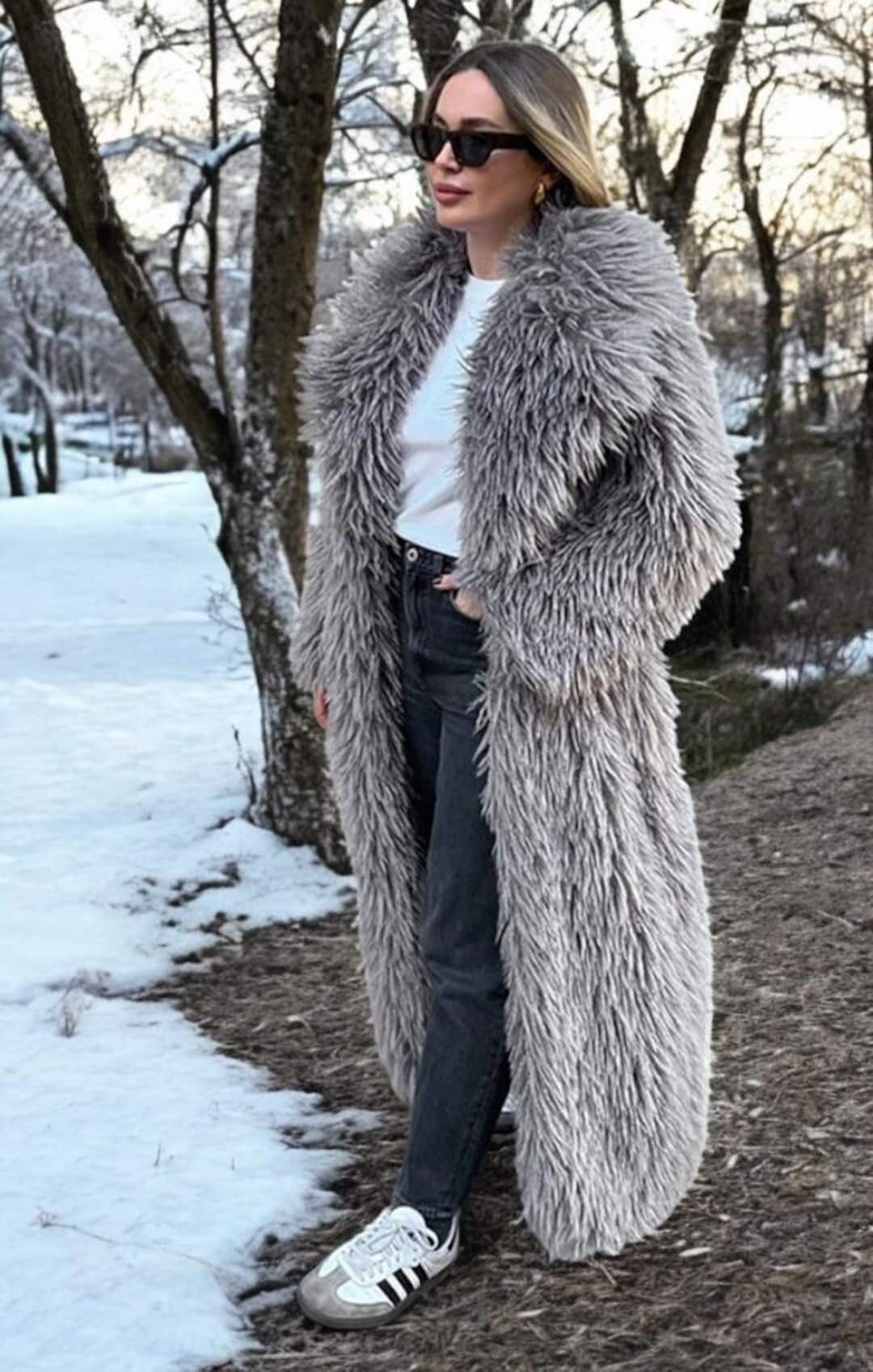 Women's Long Shaggy Faux Fur Coat | Warm Plush Winter Overcoat | Elegant Full-length Outerwear ...