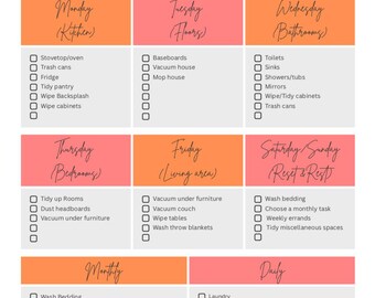 Weekly Cleaning Checklist (neutral) - Etsy