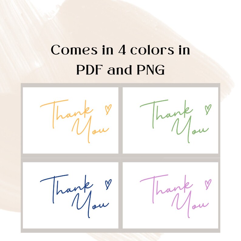 Printable Thank You Card in 4 Colorways - Etsy