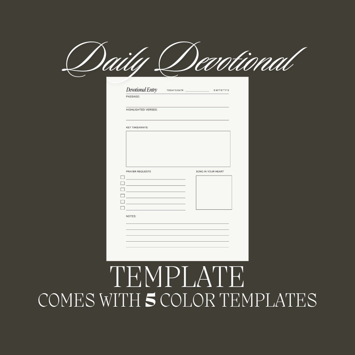 Digital Devotional Entry Template for Bible Reading (comes With 5 Color ...