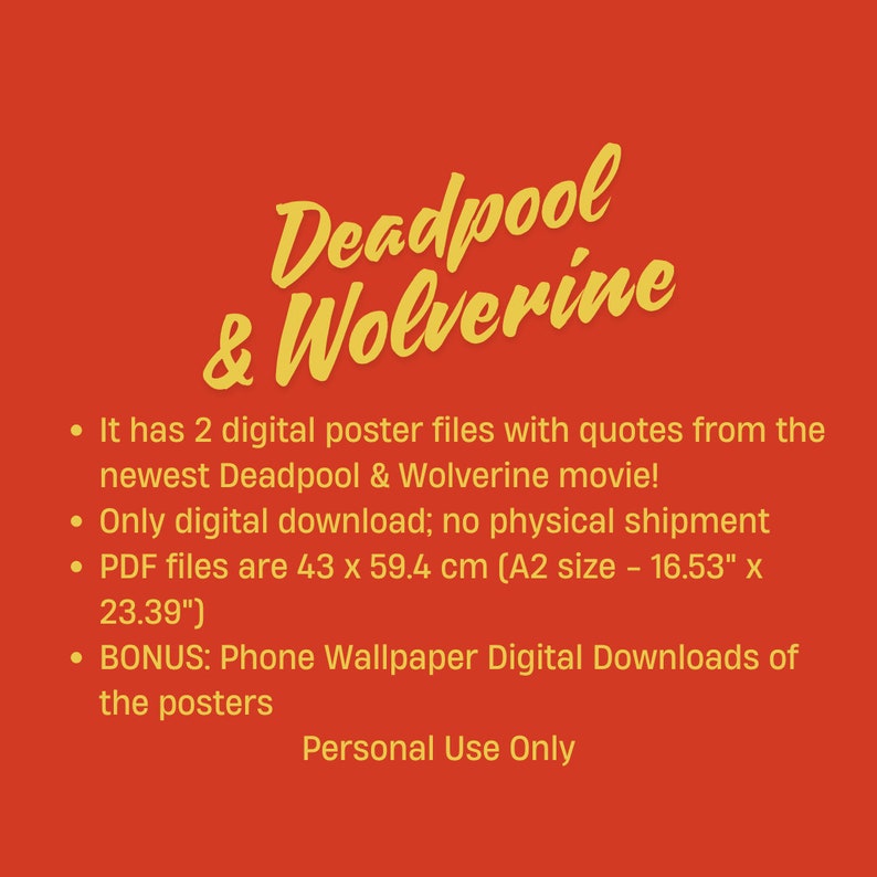 Deadpool and Wolverine Digital Downloadable Posters and Phone Wallpaper ...