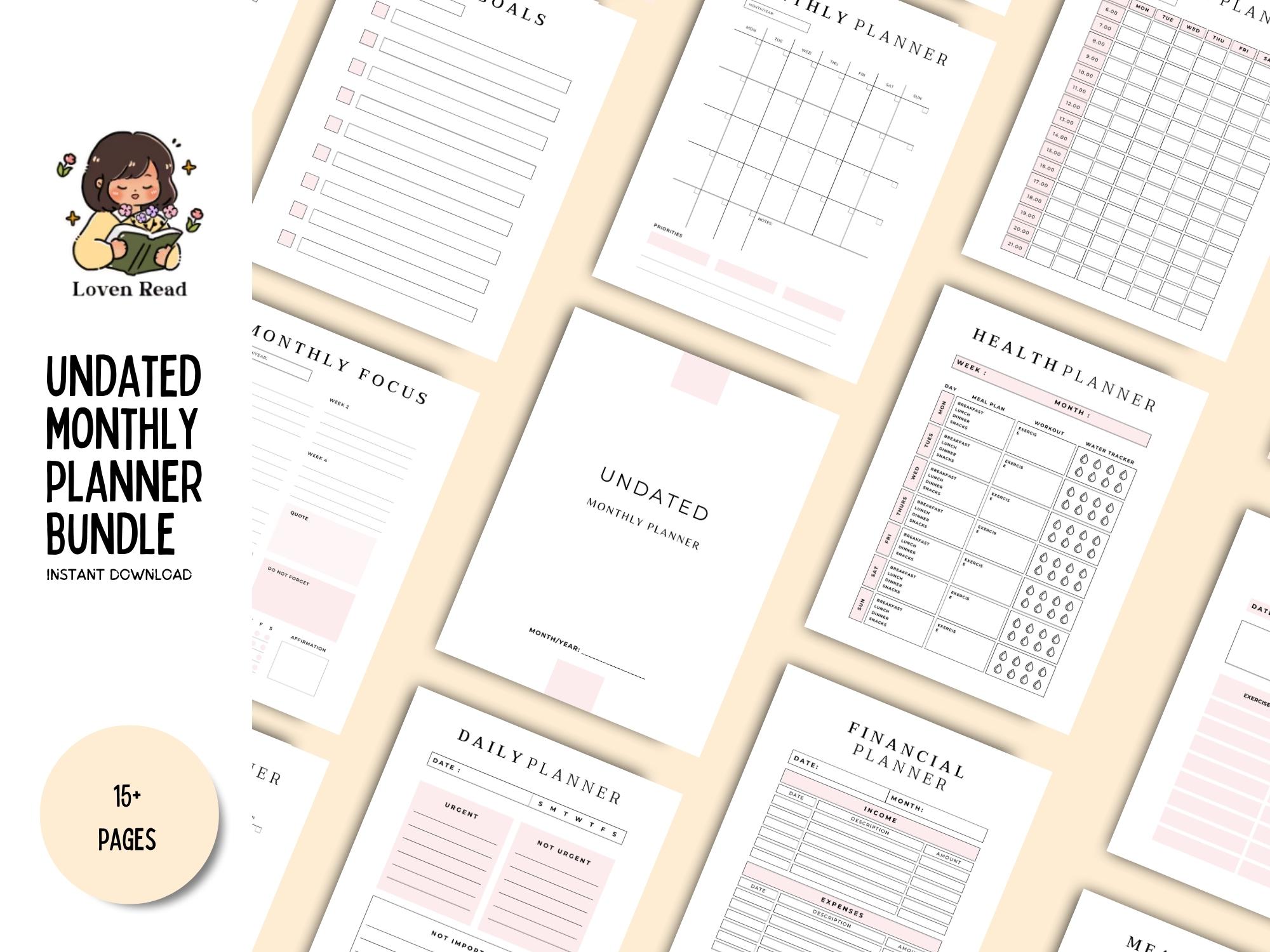 UNDATED MONTHLY PLANNER Bundle, Undated Pdf Planner, Undated Planner ...