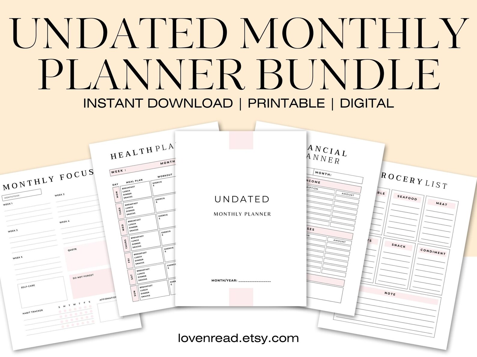 UNDATED MONTHLY PLANNER Bundle, Undated Pdf Planner, Undated Planner ...