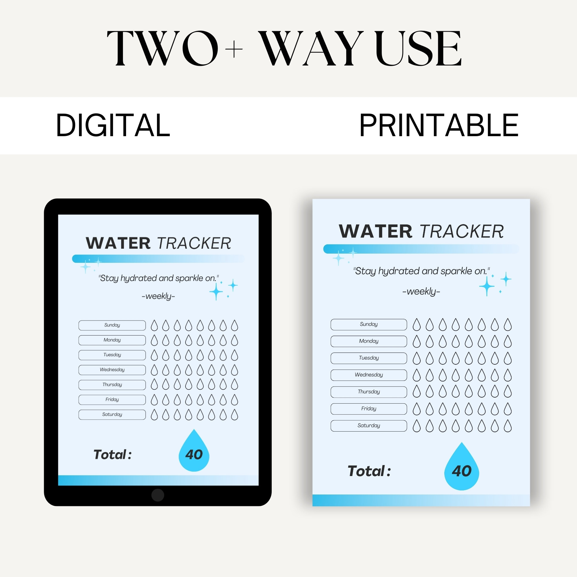WATER INTAKE TRACKER, Daily Water Tracker, Weekly Habit Planner, Daily ...