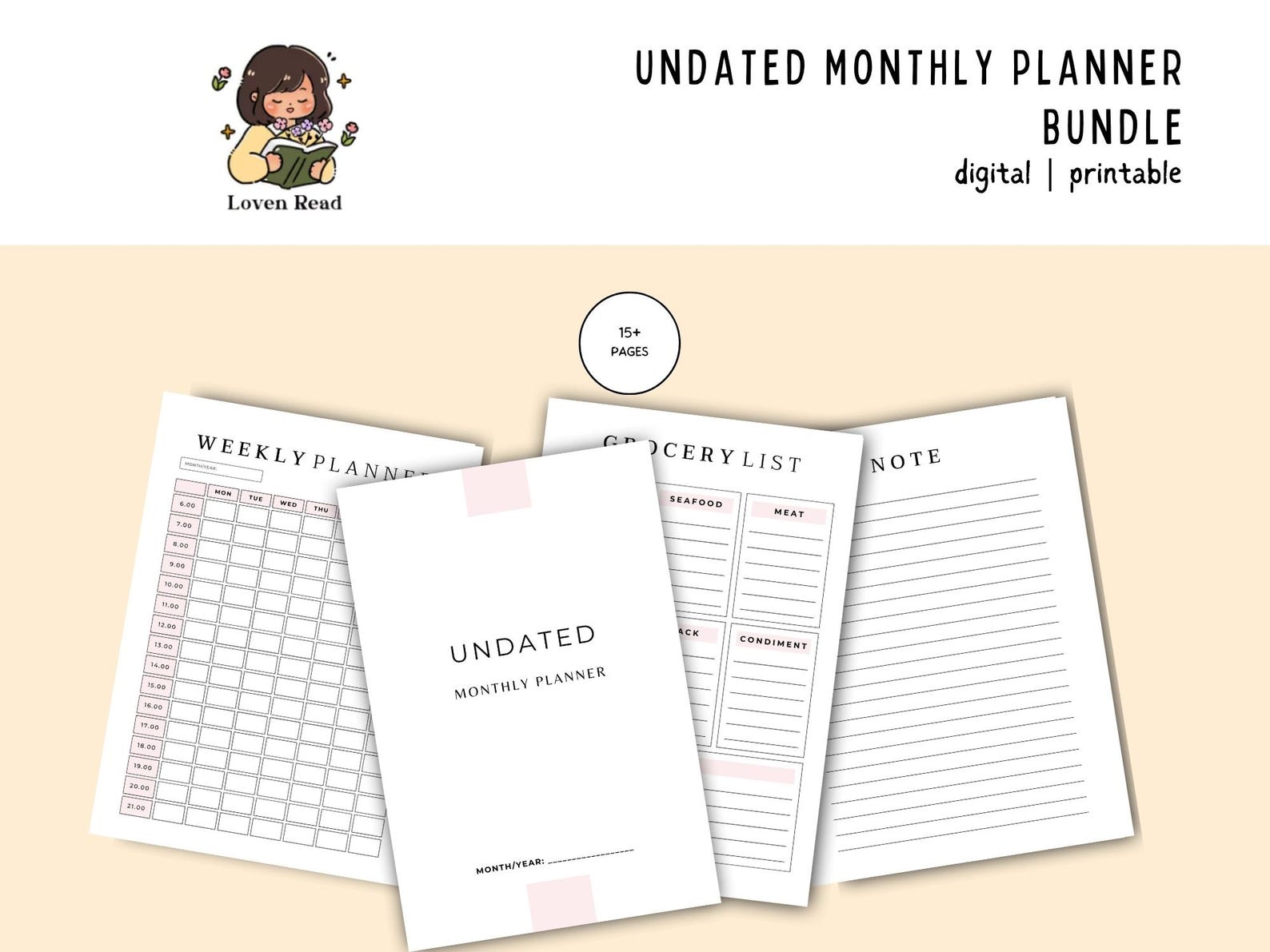 UNDATED MONTHLY PLANNER Bundle, Undated Pdf Planner, Undated Planner ...