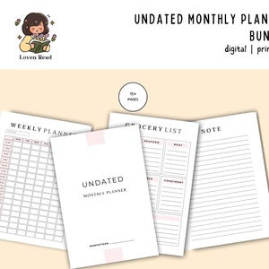 UNDATED MONTHLY PLANNER Bundle, Undated Pdf Planner, Undated Planner ...