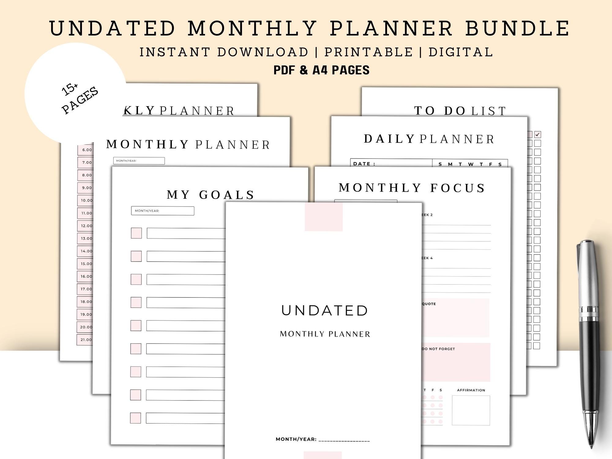 UNDATED MONTHLY PLANNER Bundle, Undated Pdf Planner, Undated Planner ...