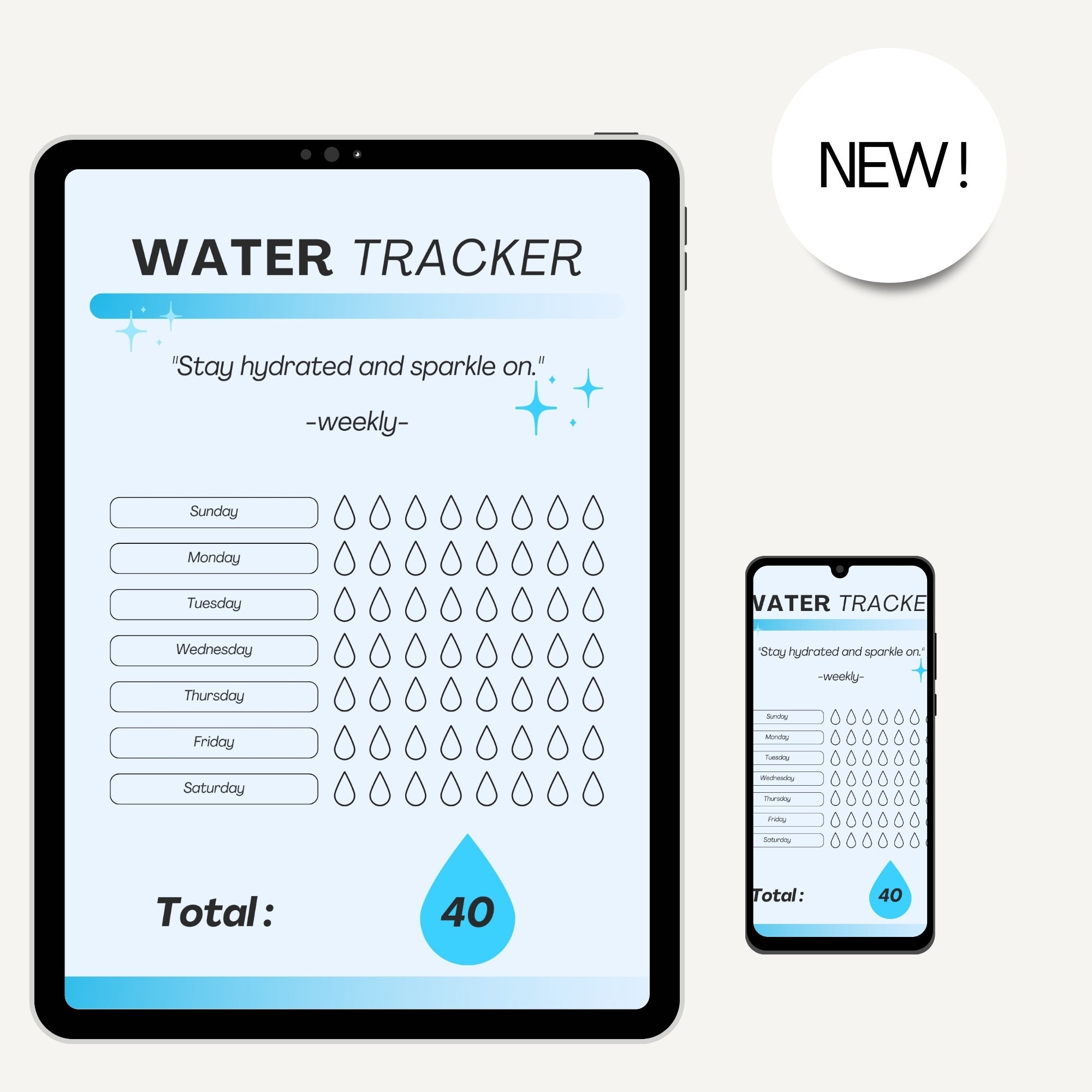 WATER INTAKE TRACKER, Daily Water Tracker, Weekly Habit Planner, Daily ...