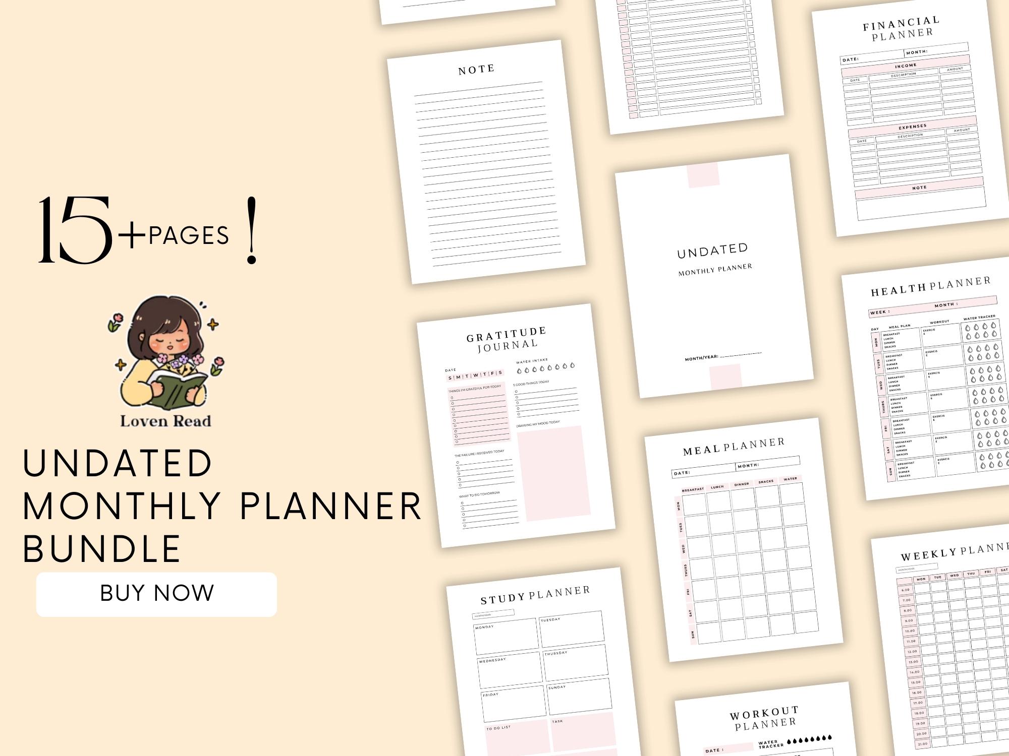 UNDATED MONTHLY PLANNER Bundle, Undated Pdf Planner, Undated Planner ...