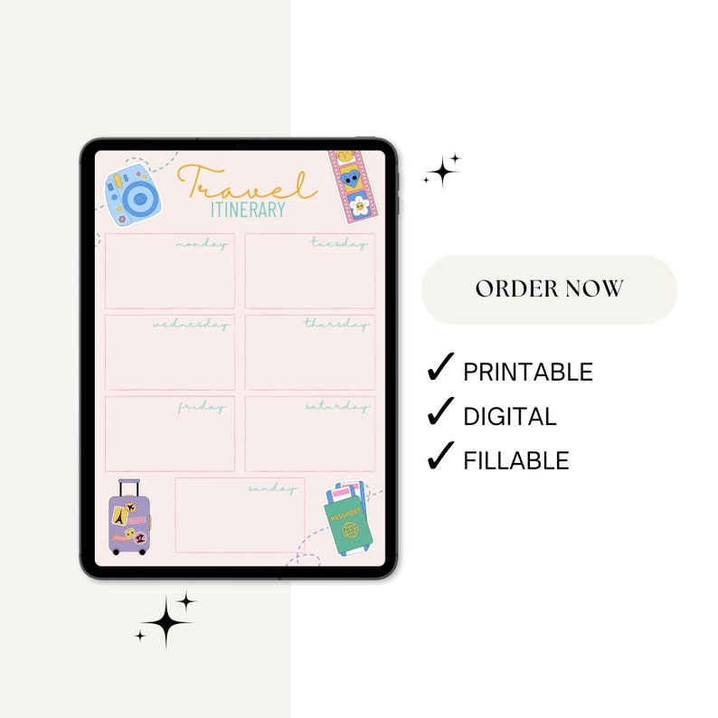 PRINTABLE TRAVEL ITINERARY, Girls Trip Itinerary, Travel Itinerary ...