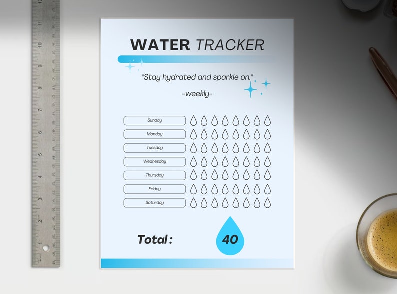 WATER INTAKE TRACKER, Daily Water Tracker, Weekly Habit Planner, Daily ...