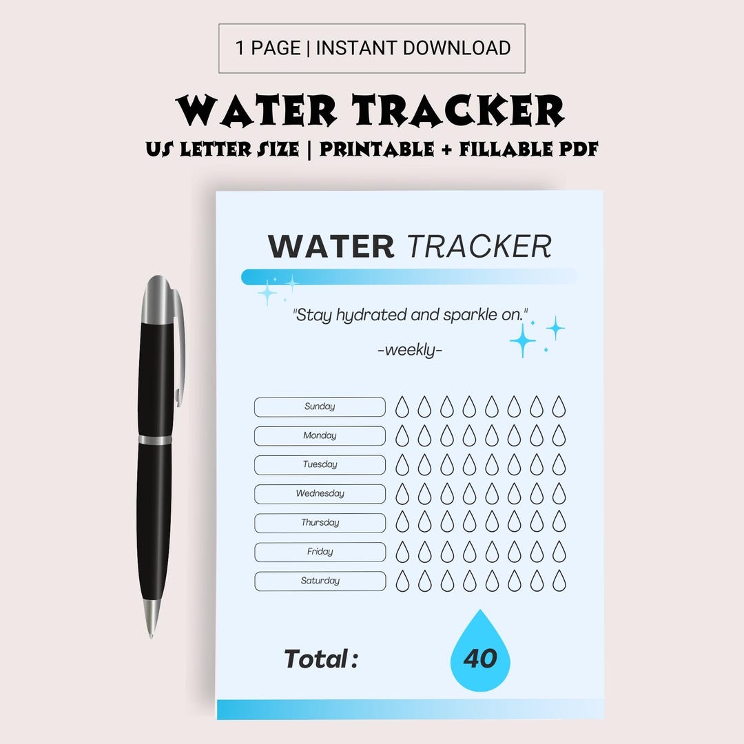 WATER INTAKE TRACKER, Daily Water Tracker, Weekly Habit Planner, Daily ...