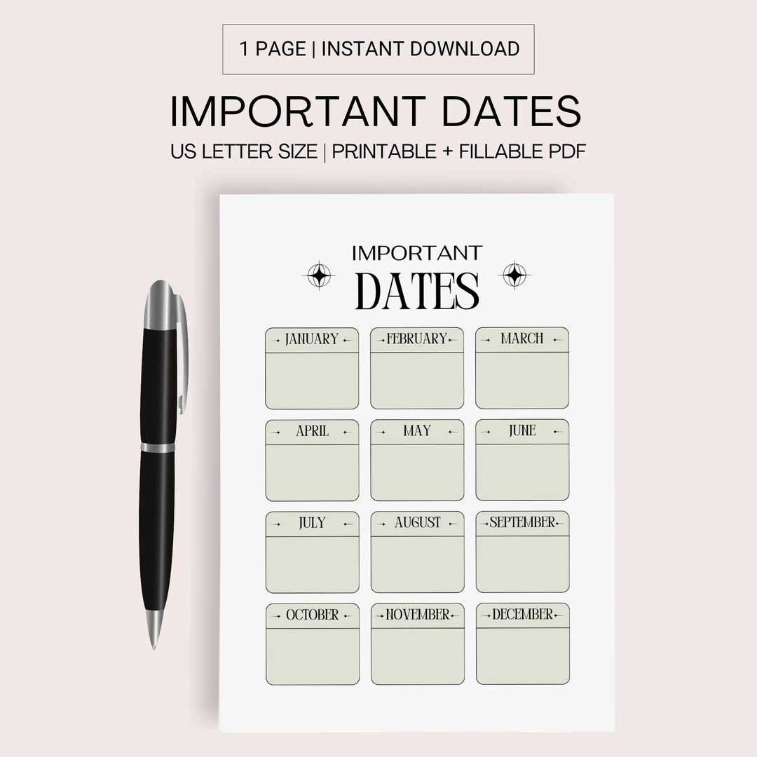 IMPORTANT DATES LIST, Year at A Glance, Anniversary Tracker, Birthday ...