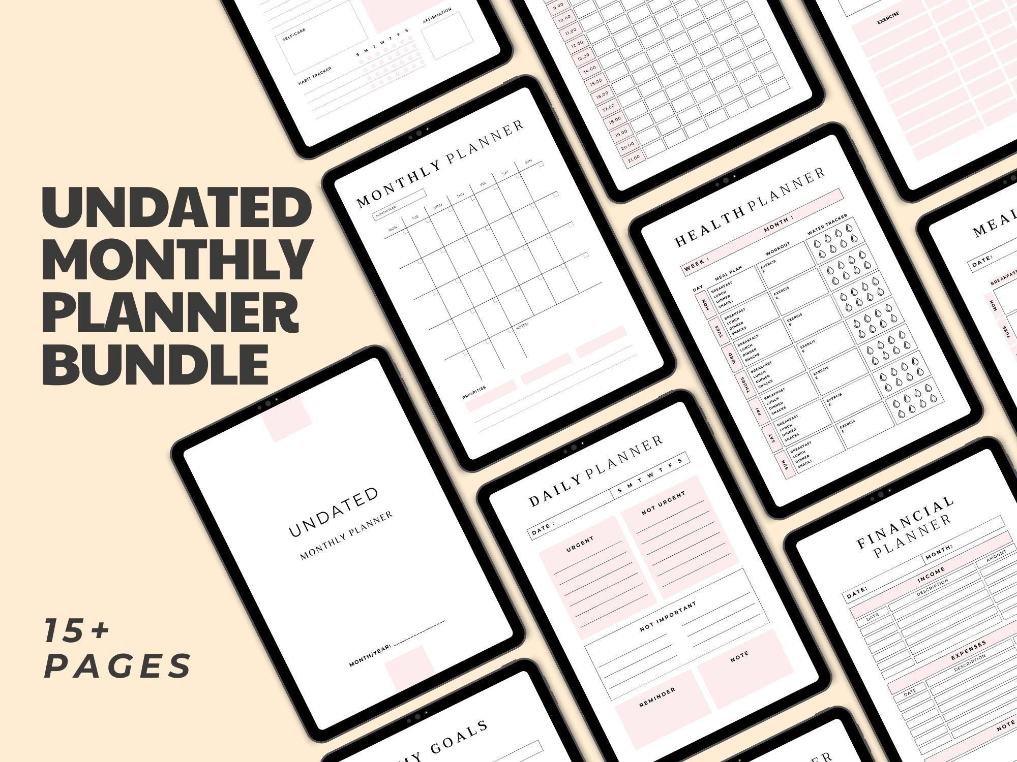 UNDATED MONTHLY PLANNER Bundle, Undated Pdf Planner, Undated Planner ...