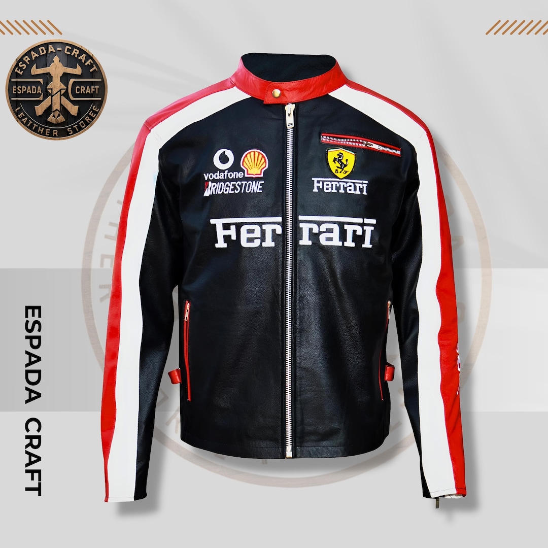 Ferrari Red and Black Leather Racing Jacket Men's Biker Motorcycle ...