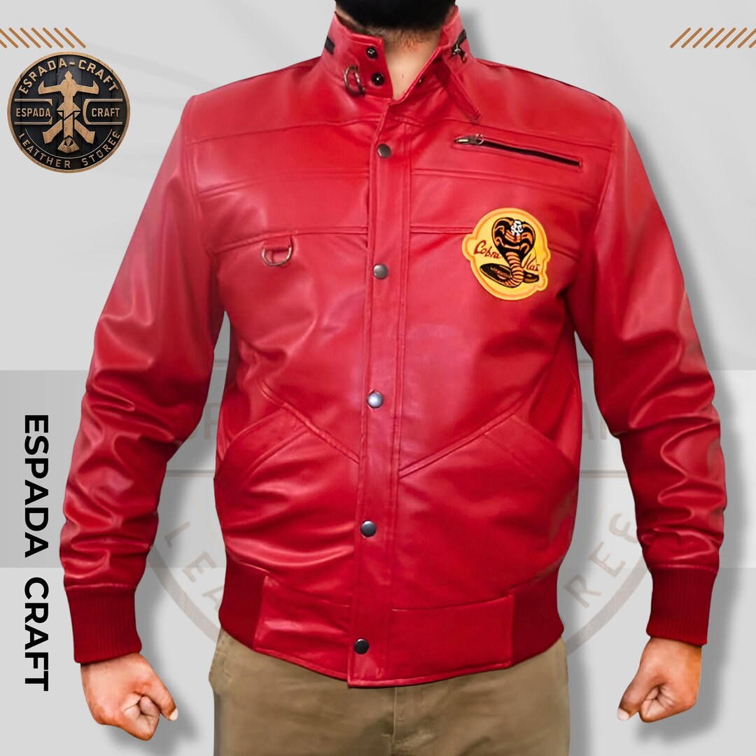 Cobra Kai Red Leather Jacket | Men’s Karate Kid Costume Outerwear ...