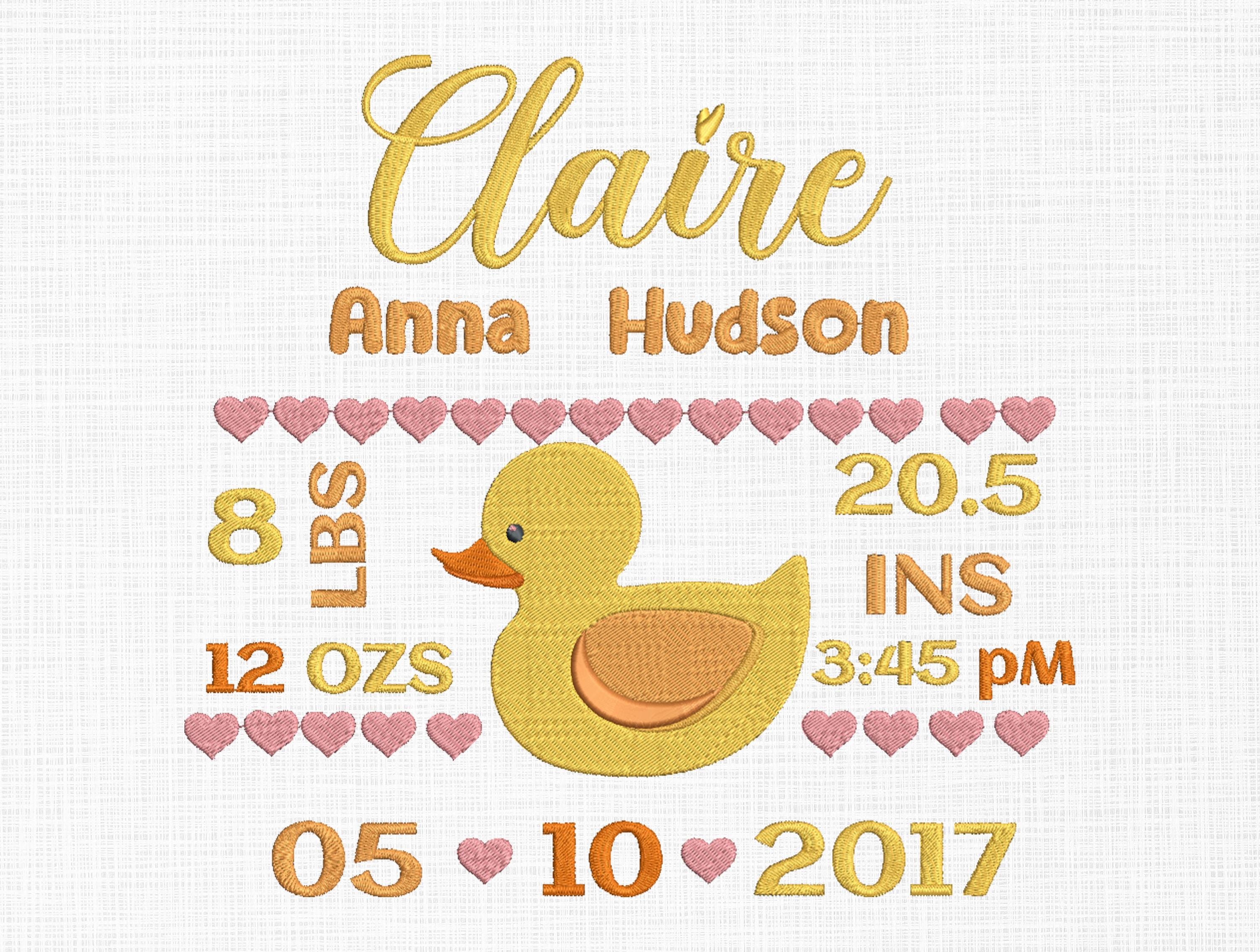 Birth Announcement Embroidery Design, Birth Template, Baby Duck Design ...