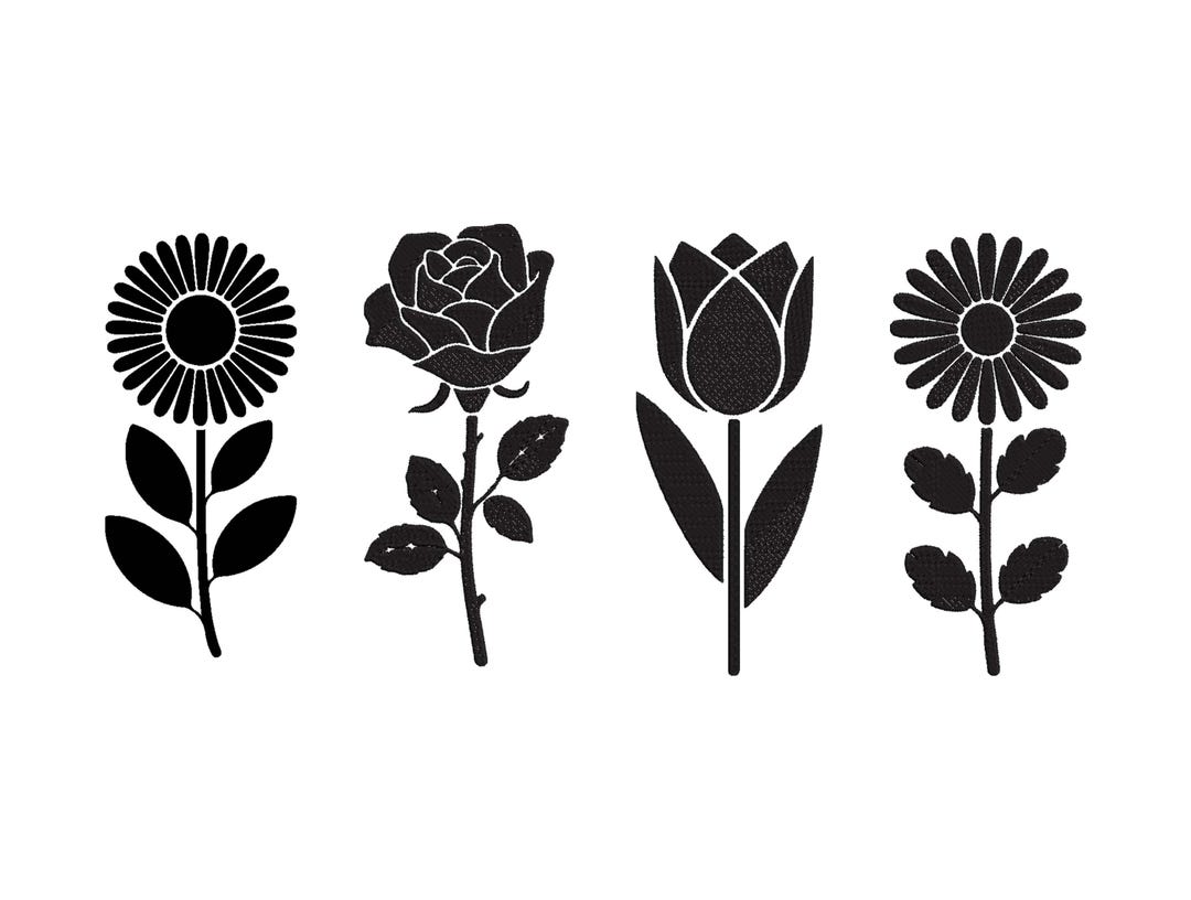 Flowers Sett Machine Embroidery - Rose, Tulip and Sunflower Silhouette ...