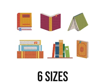 Stack of Books Embroidery Design, Open Books Embroidery Design, Books ...